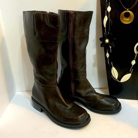 Eddie Bauer | Shoes | Tall Leather Square Toe Boot Dark Brown | Poshmark